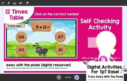 1 - 12 Multiplication Facts Practice Times Table Self Checking Easel ...