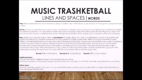 Music Trashketball: Lines and Spaces (treble clef words) | TPT
