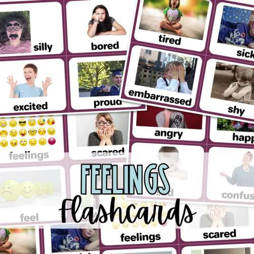Feelings Vocabulary Real Photo Flashcards for ESL Speech Social Skills