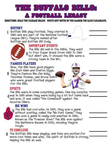 Buffalo Bills Text Set Grade 2 Short Response Opinion Paired Evidence ...