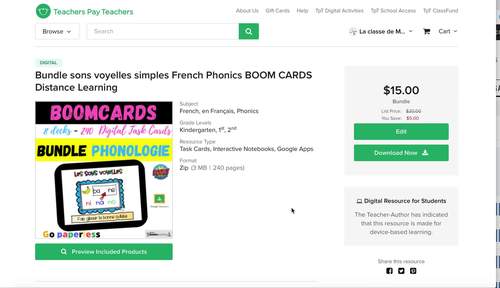 BUNDLE French Phonics BOOM CARDS Sons Voyelles Simples | Distance Learning