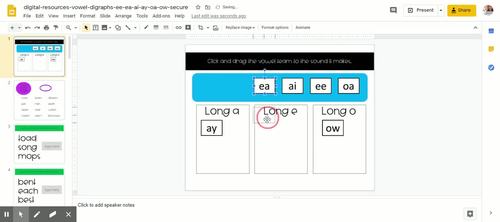 Digital Word Work Vowel Digraphs- ai, ay, ee, ea, oa, & ow | TpT