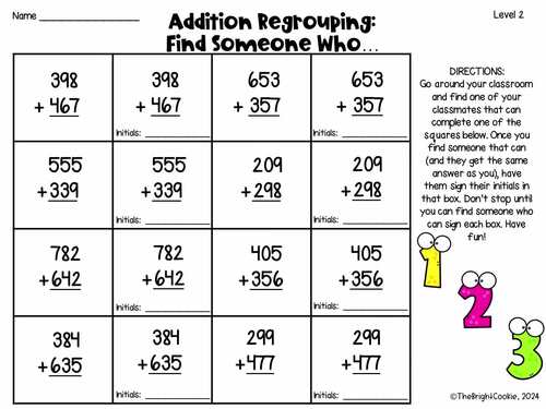 Addition with Regrouping Activity, Ice Breaker Activity, Addition Math ...
