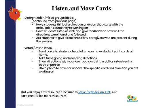 Printable Listen and Move Task Cards Following Directions & Auditory ...