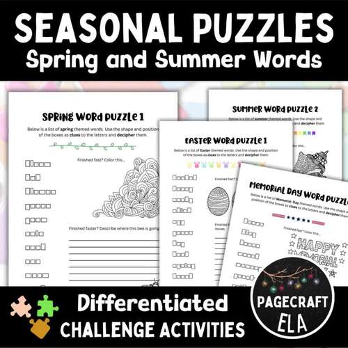 Seasonal Hidden Word Puzzles for Spring, Easter, Summer and Memorial Day