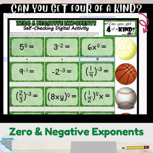Zero & Negative Exponents (Law/Rule of Exponents) Self-Checking Digital ...