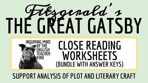 The Great Gatsby Close Reading Inference Worksheets for High School ...