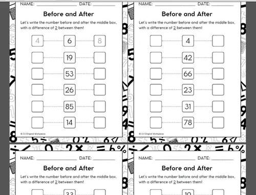 Addition + Subtraction : Complete the Before and After with Differences