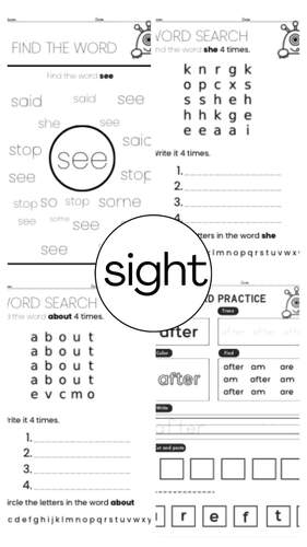 Sight Word Morning Practice, centers, cut and paste, trace, identify, write