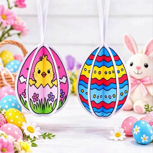 3D Easter Egg Ornament Coloring Crafts, Easter Day & Spring DIY Craft ...