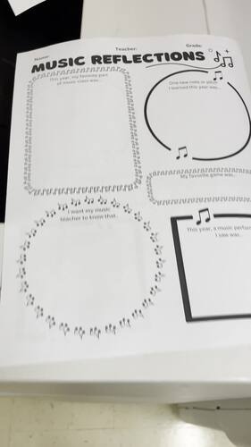 End of Year Music Class Reflections Worksheet for End of Year Music Review
