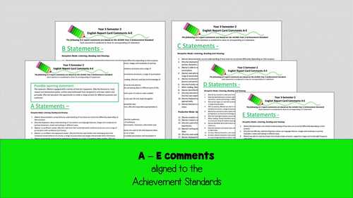 Australian Curriculum Year 3 English Report Card Comments - Semester 2