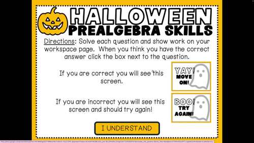 Halloween Pre Algebra Digital Review Activity |Self Checking Google ...