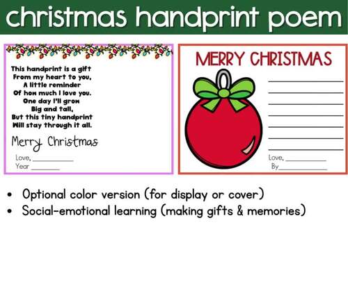 Christmas Handprint Poem Craft by Kidz Learning Studio | TPT