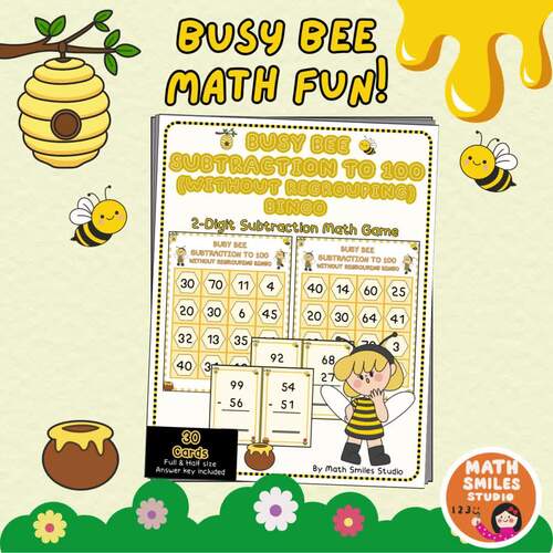 Busy Bee Subtraction to 100 Bingo | No Regrouping | Math Game | 2nd Grade
