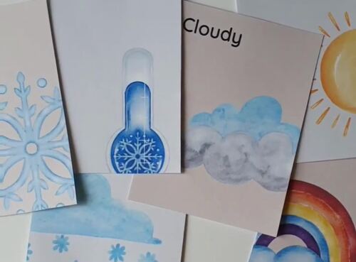 12 Weather Flashcards, Morning Basket, Weather Study by The Leafy Earth
