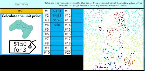 Unit Price 6th Grade Math Pixel Art | Unit Rate by Pick Up and Go Resources
