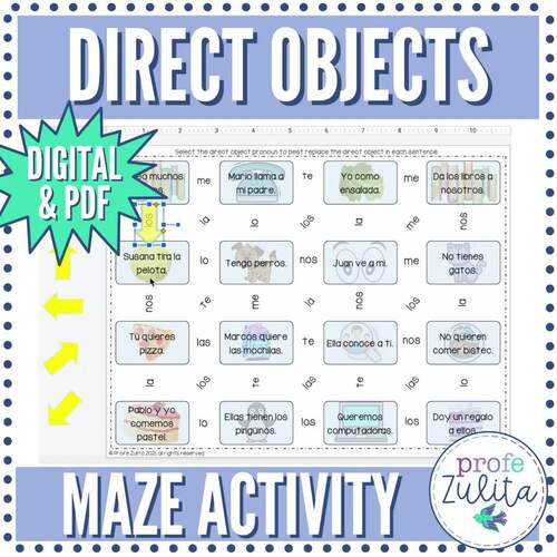 Maze with Spanish Direct Object Pronouns Practice | Digital & PDF