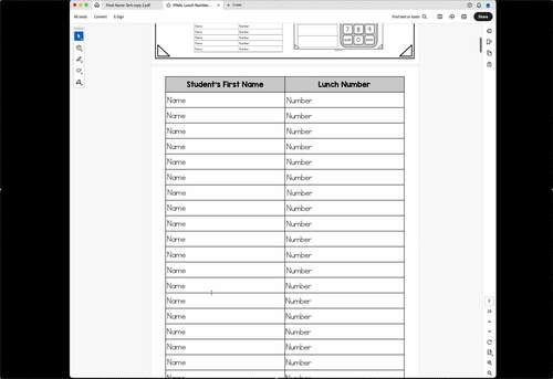 Lunch Number Practice Worksheet - Editable Autofill Form - Personalized ...