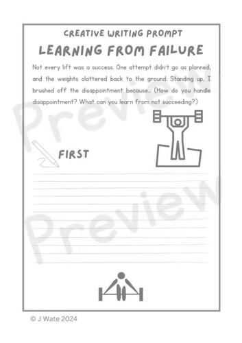 Engaging Weightlifting Sports Creative Writing Prompts Worksheet Pack