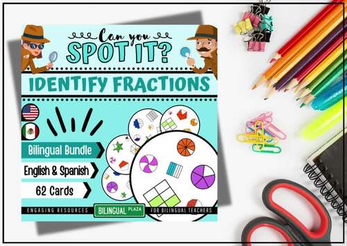 Identifying Fractions Game Bilingual Bundle English and Spanish Math ...