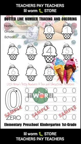 Ice Cream 0-9 DOTTED LINE NUMBER TRACING AND COLORING by lilworm