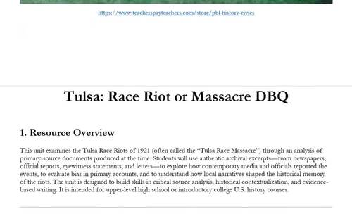 Tulsa Race Riots or Massacre DBQ by PBL History & Civics | TPT