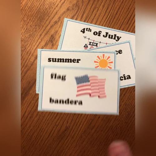 4th of July Vocabulary in English and Spanish Printable Flashcards Word ...