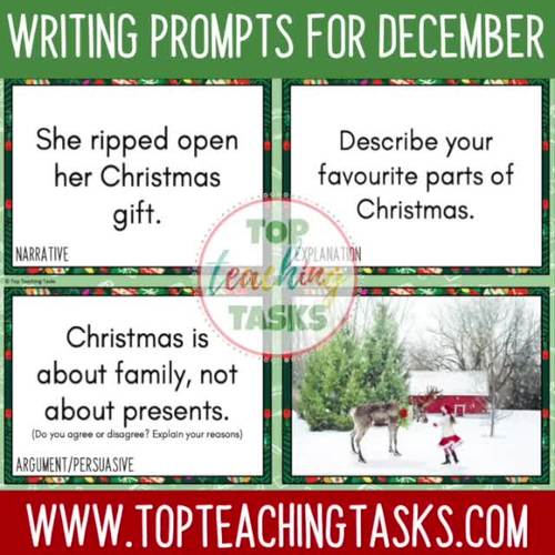 Christmas Writing Prompts Task Cards and Digital Options | December