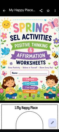 Spring SEL Activities Positive Thinking Affirmation Worksheets | TPT