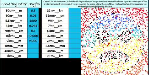 Converting Metric Lengths Digital Pixel Art Mystery Picture | TPT