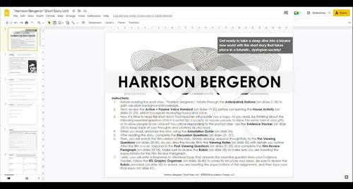 “Harrison Bergeron” Short Story Unit -- DIGITAL and PRINT | TPT