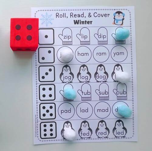 Winter Roll, Read & Cover – CVC Word Family Literacy Center for ...