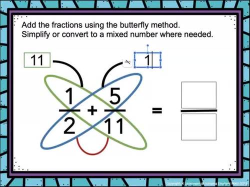 Adding Fractions with the Butterfly Method Google Slides and Worksheets