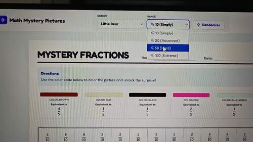 Equivalent Fractions Mystery Pictures Color by Number & Unlimited ...