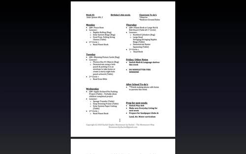 Montessori Curriculum School Year Lesson Plans September - November ...