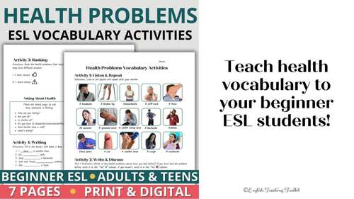 Beginner Adult ESL Vocabulary Activities Worksheets Flashcards - Health ...