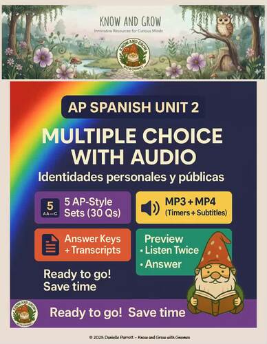 AP Spanish Unit 2 Section 1B Multiple Choice with Audio Worksheet