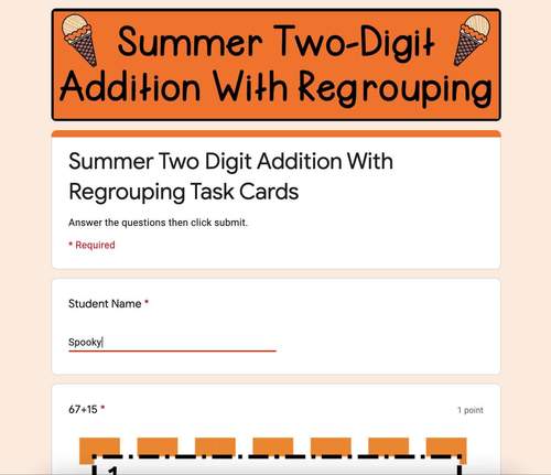 Summer Two Digit Addition With Regrouping Task Cards Print and Digital