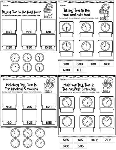 Telling Time Cut and Paste Bundle | Hour and Half Hour Activities