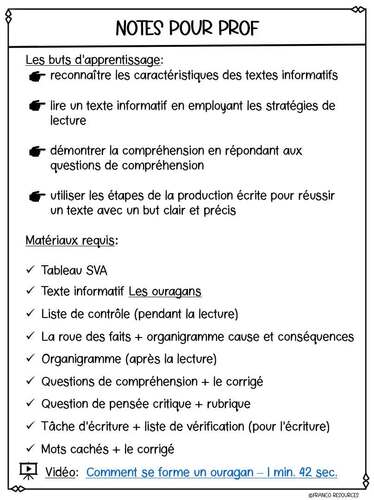French reading comprehension activities | Les ouragans by Franco Resources