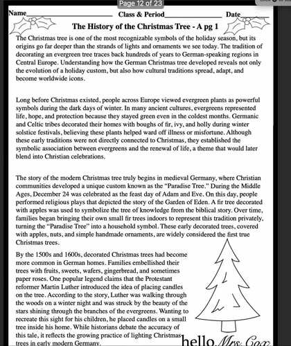 Christmas Reading Comprehension Passage Worksheets for Vocabulary High ...