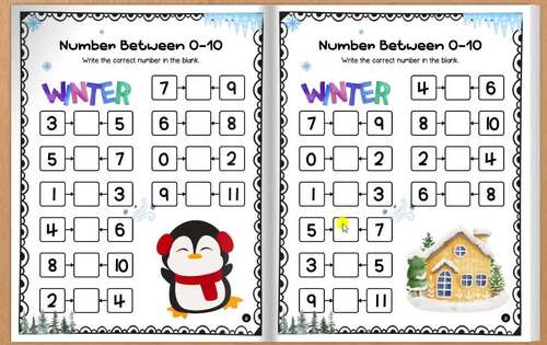 Winter Ordering Numbers , Number between 1-100 Worksheets for kids
