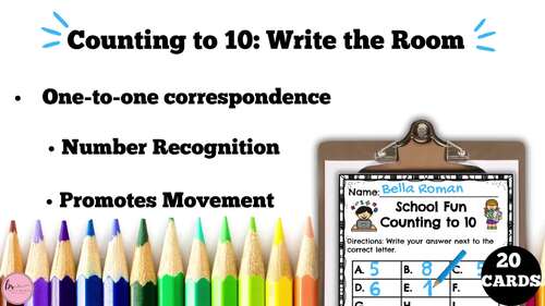 Back to School Math Activity Counting to 10 for Kindergarten Write the Room