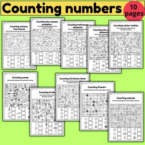 10 pages color, count numbers, fun activities for kids, prek,k,1st,2nd ...