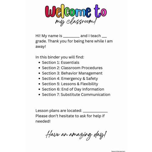 Ultimate Editable Substitute Binder: Canva, Google Slides, & Printable ...
