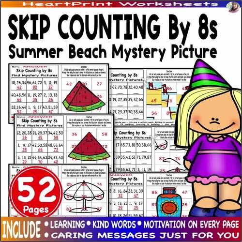Skip Counting by 8s – Summer Beach Mystery Picture No Prep Fun Activity ...