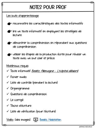 Compréhension de lecture | Reading comprehension activities en français