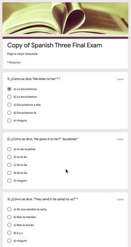 Spanish 3 Final Exam Autocorrecting Google Forms and Printable by Angie ...
