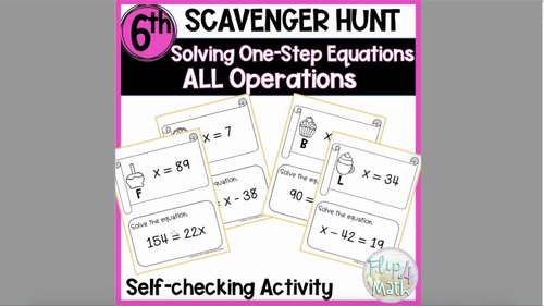 Solving One-Step Equations All Operations Scavenger Hunt by Flip 4 Math